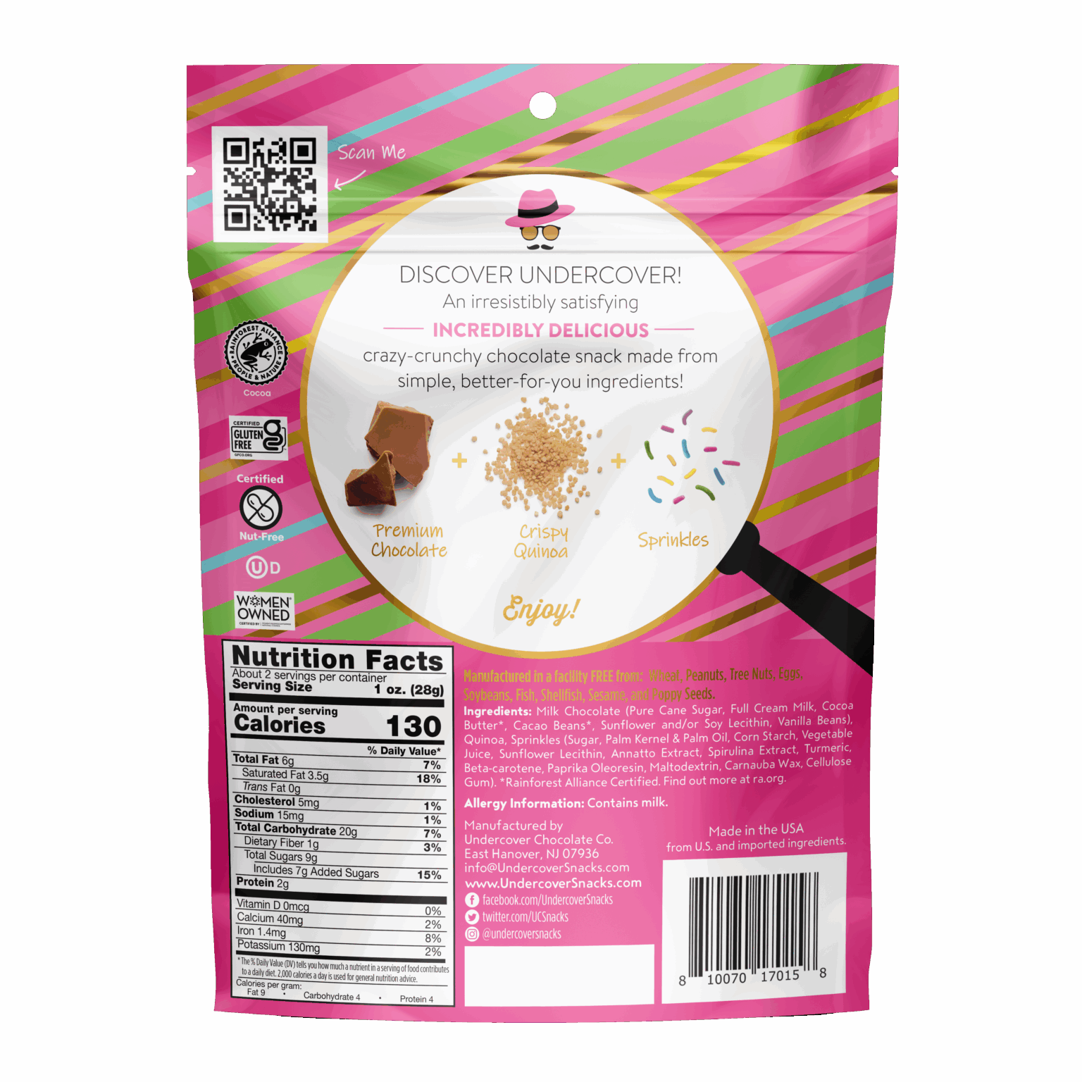 Milk Chocolate + Sprinkles6 Count- 2oz Bags - Undercover Snacks